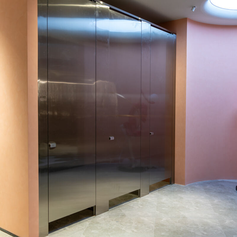Headrail Braced Stainless Steel Bathroom Dividers | Stainless Steel ... Headrail Braced Stainless Steel Bathroom Dividers | Stainless Steel ...